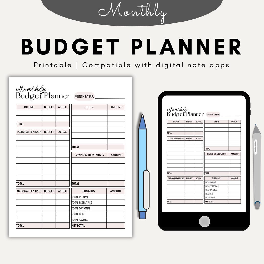 Printable Monthly Budget Planner Worksheet Expense Tracker Financial ...