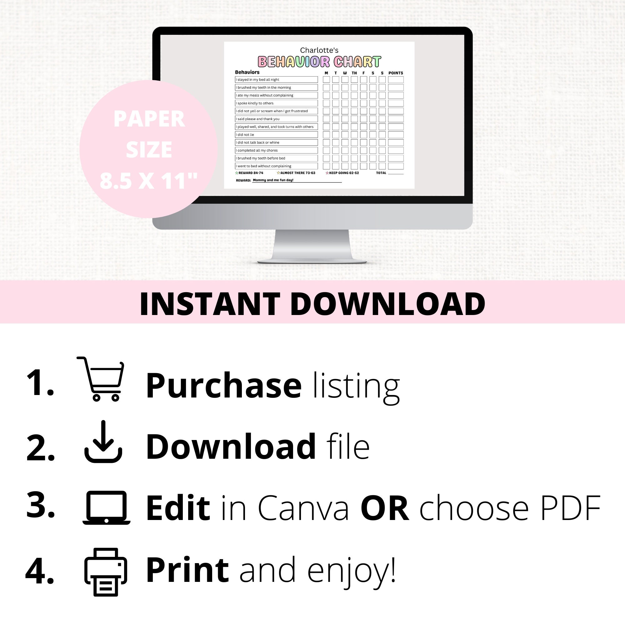 Kids Behavior Reward Chart PRINTABLE Behavior Tracker Behavior ...