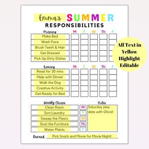 Editable Chore Chart for Kids Printable Chore Chart Daily& Weekly ...