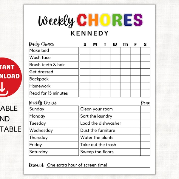 Laminated Chore Chart - Etsy