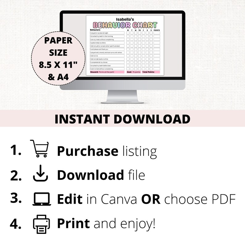 Kids Behavior Reward Chart PRINTABLE Behavior Tracker Behavior ...