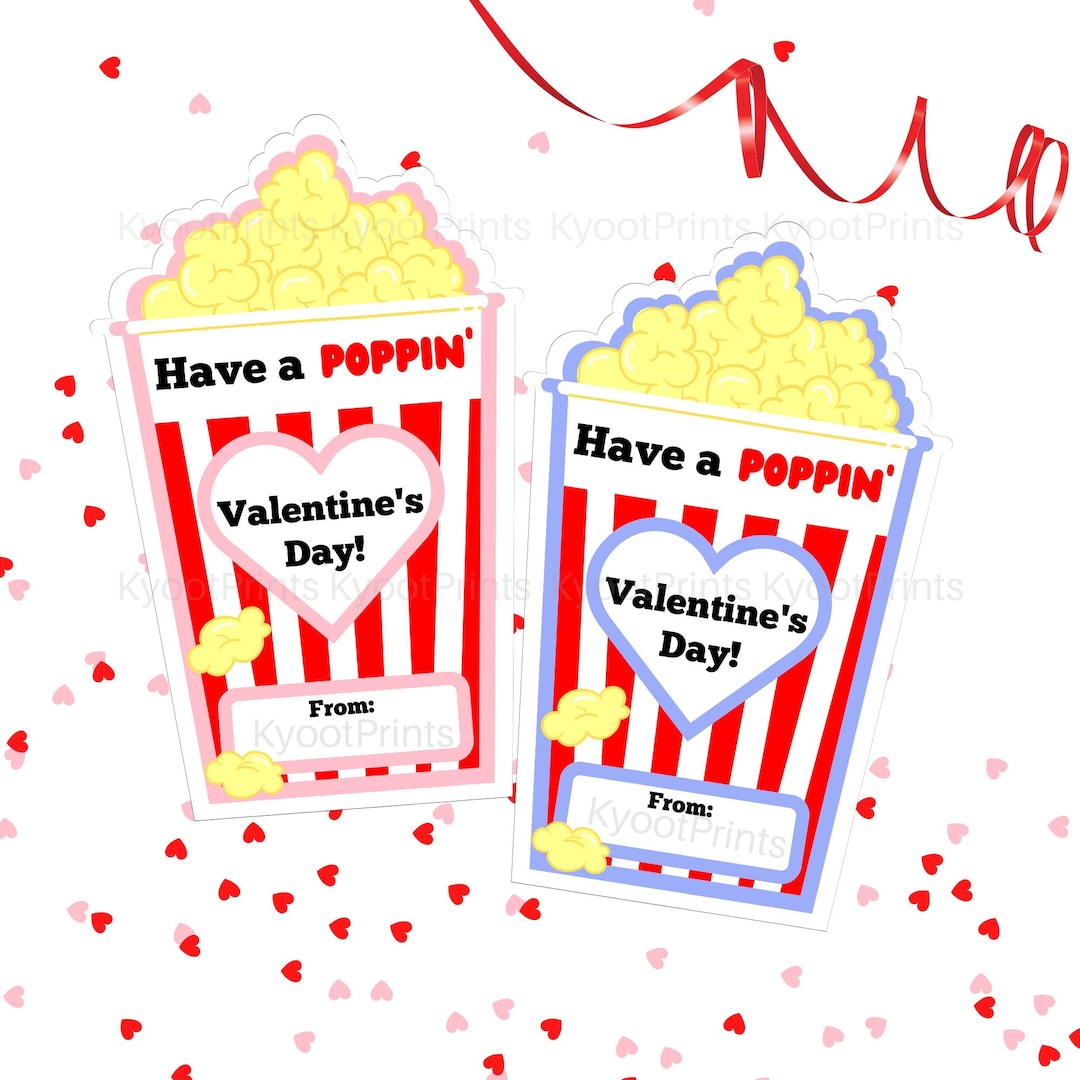 Printable Valentine Popcorn Tag Valentine's Day Card Kids School ...