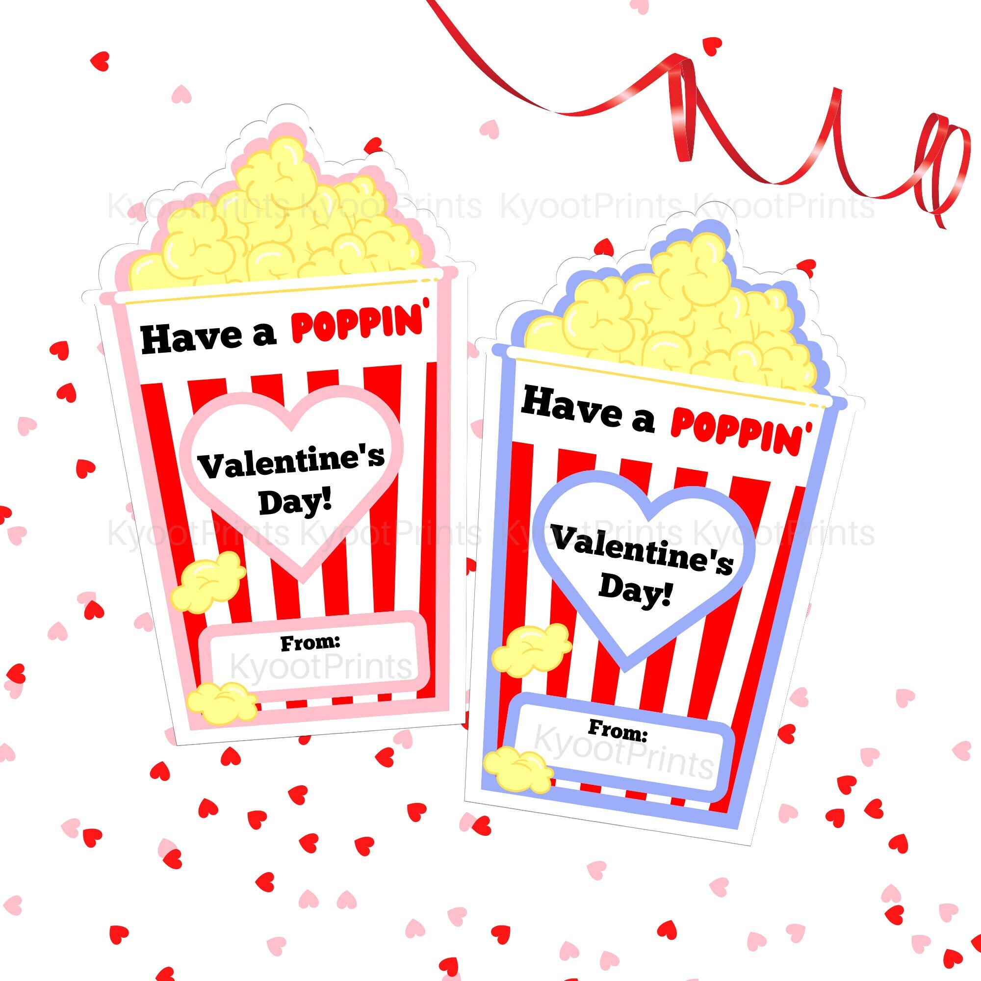 Printable Valentine Popcorn Tag Valentine's Day Card Kids School ...