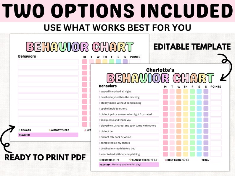 Kids Behavior Reward Chart PRINTABLE Behavior Tracker Behavior ...