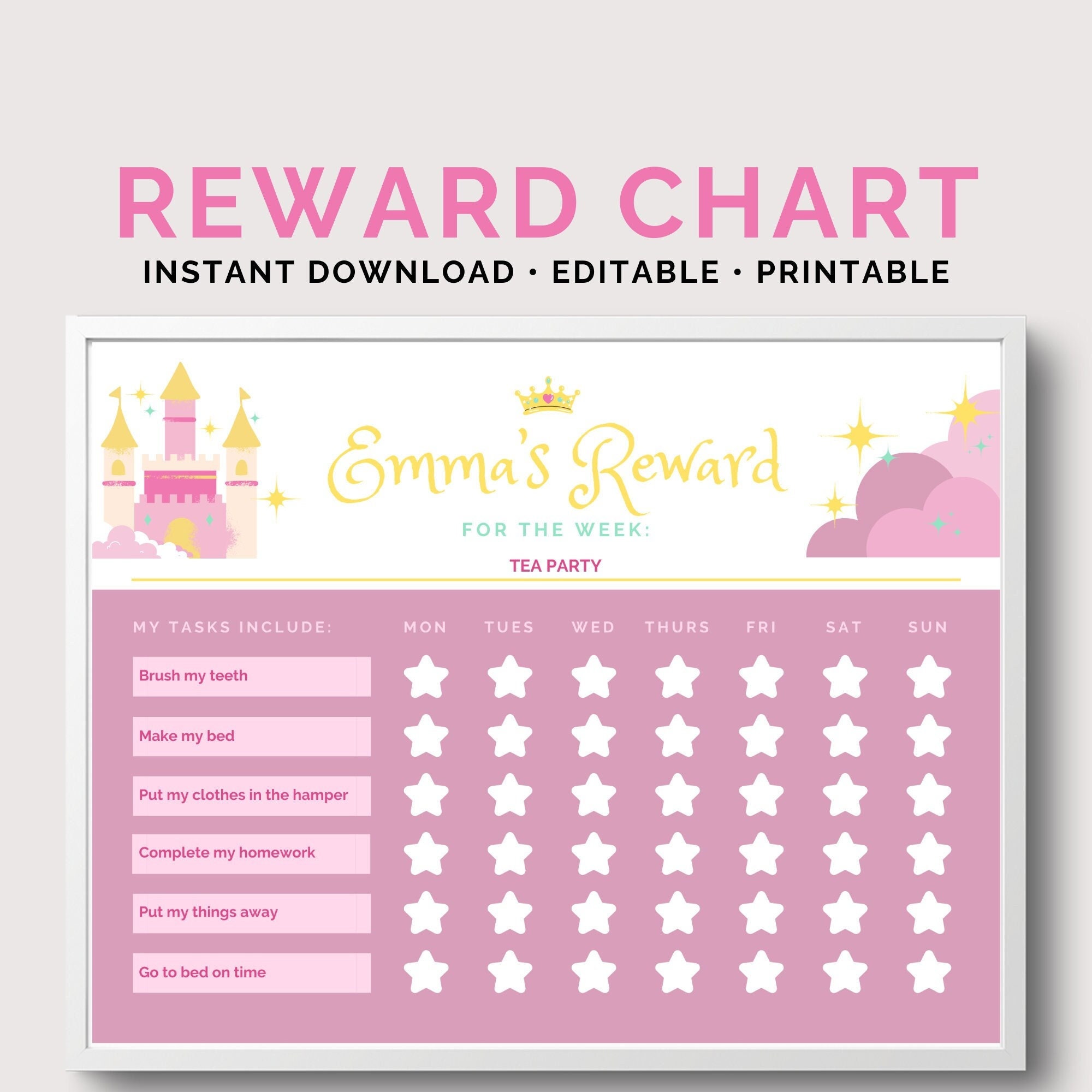 PERSONALIZED Reward Chart for Kids EDITABLE Chore Chart Behavior Chart ...