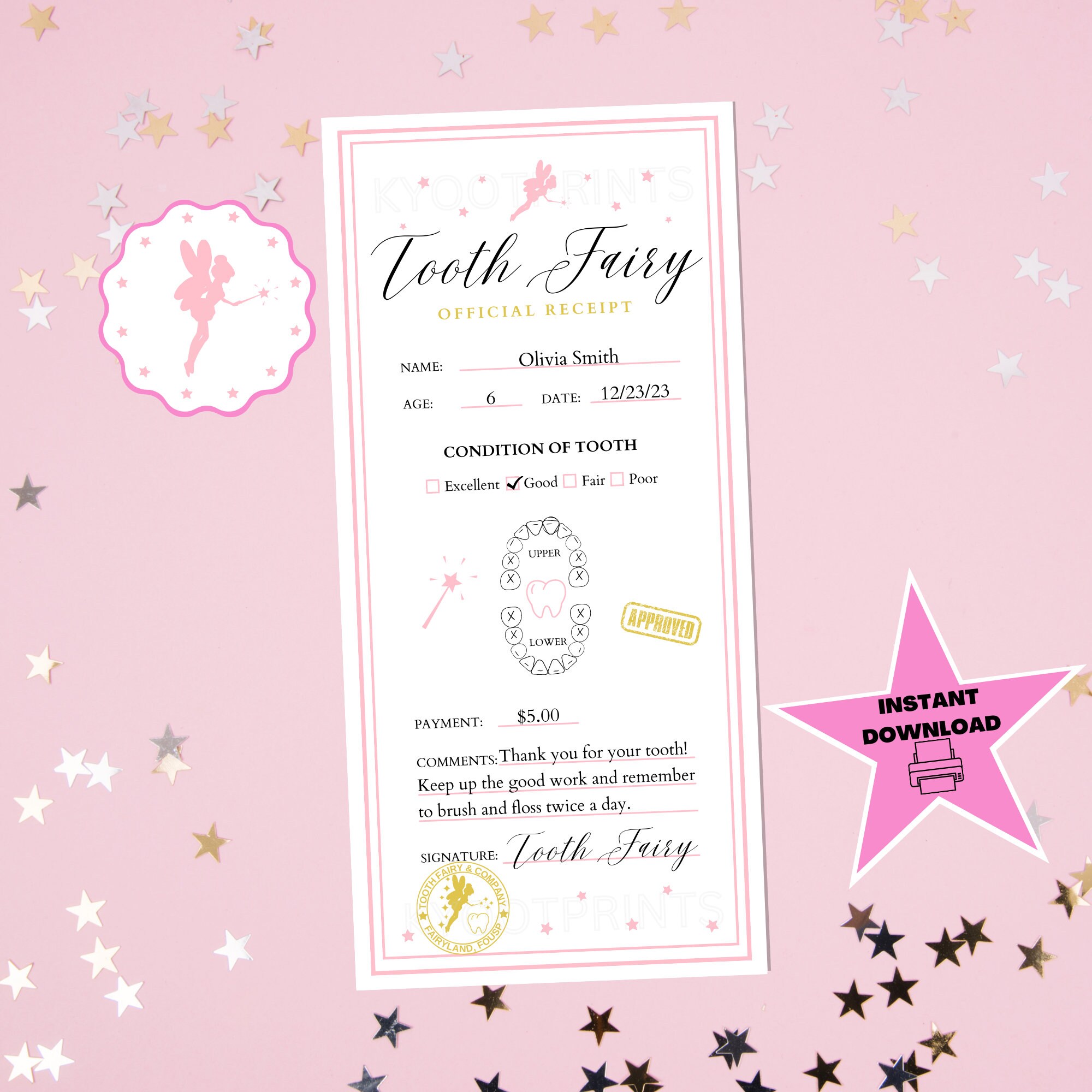 Tooth Fairy Receipt Printable, Editable Tooth Fairy Note, Instant ...