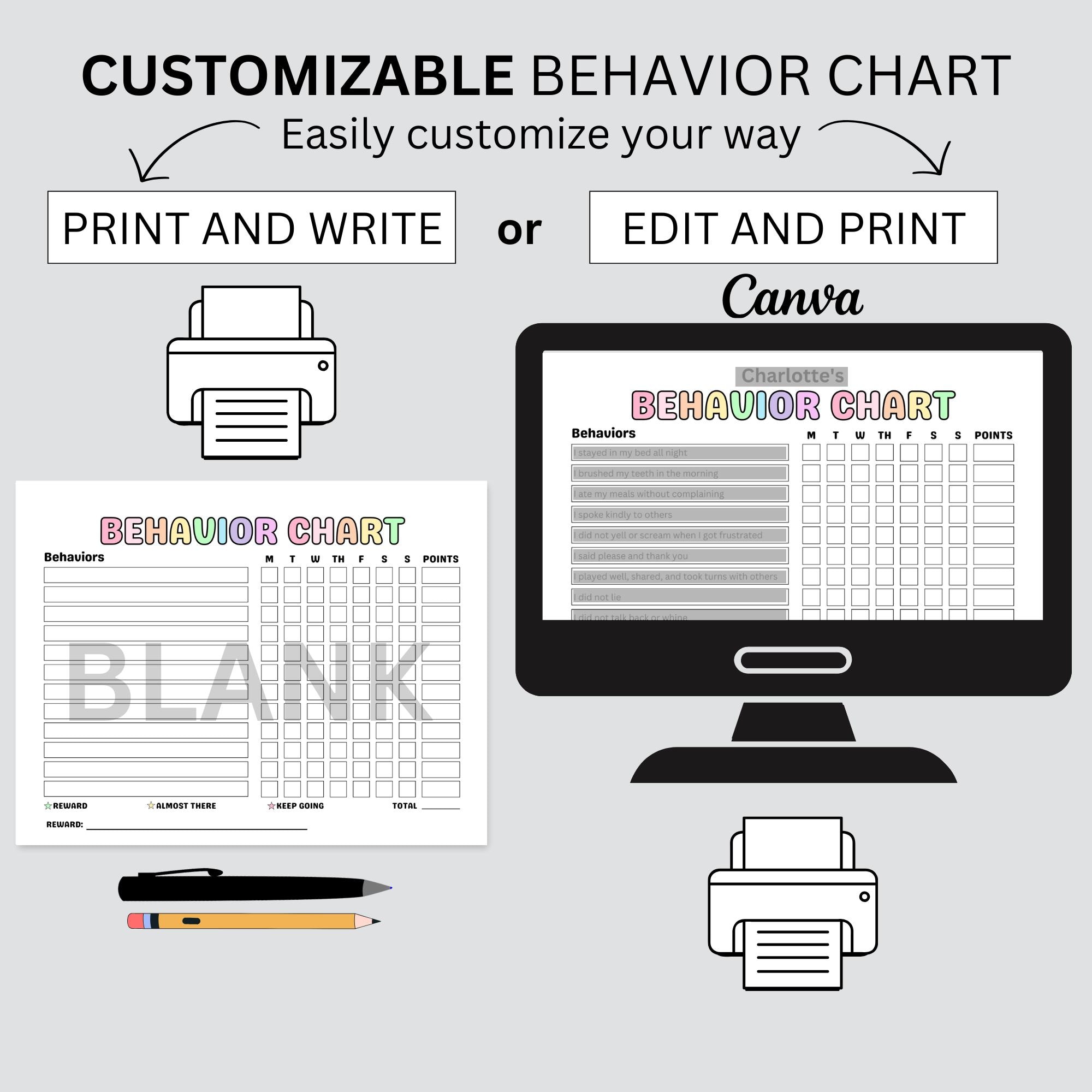 Kids Behavior Reward Chart PRINTABLE Behavior Tracker Behavior ...