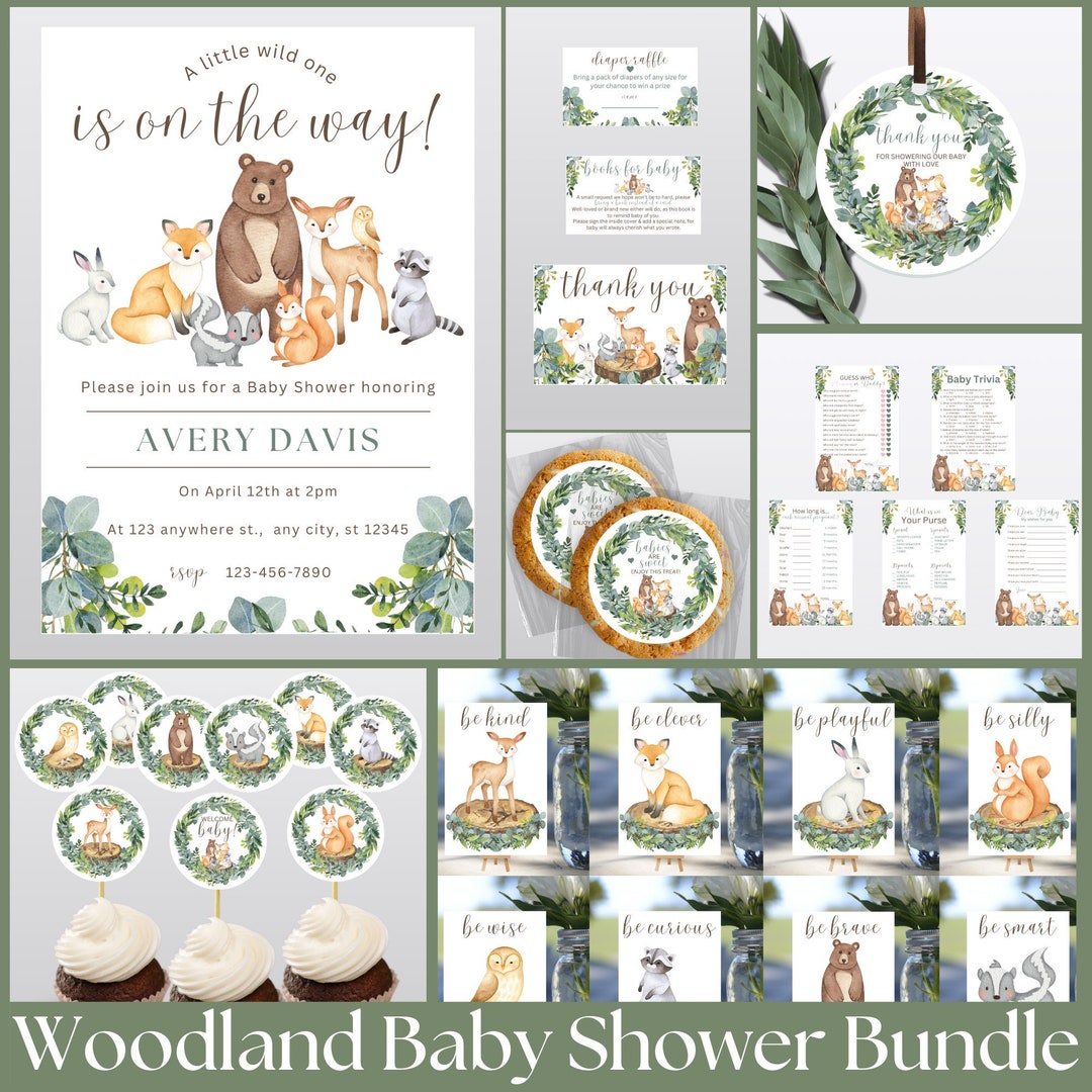 Woodland Baby Shower Bundle Woodland Invitations Woodland Baby Shower ...
