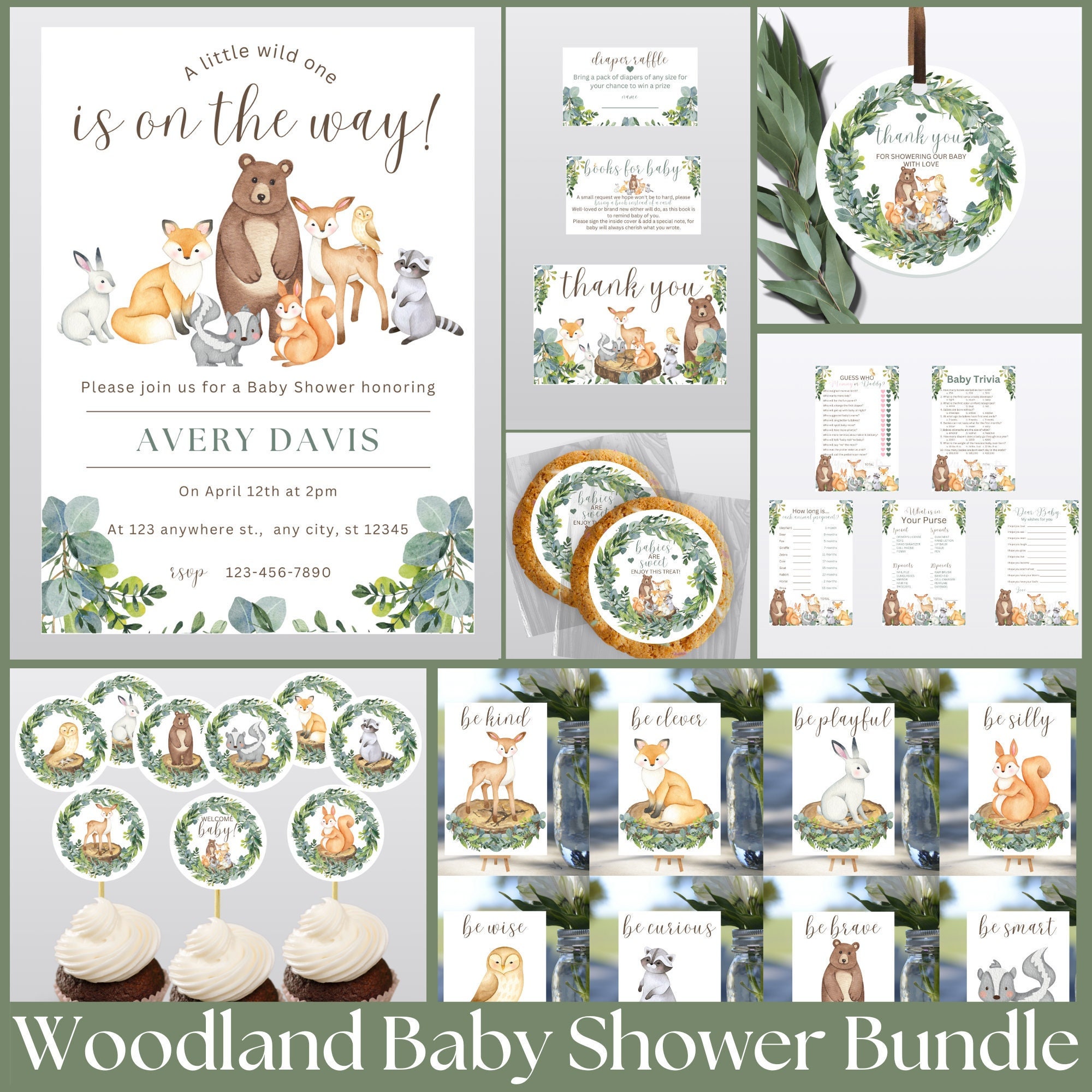 Woodland Baby Shower Bundle Woodland Invitations Woodland Baby Shower ...