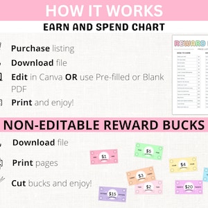 Editable Kids Reward Bucks Printable Reward Chart for Kids Reward ...