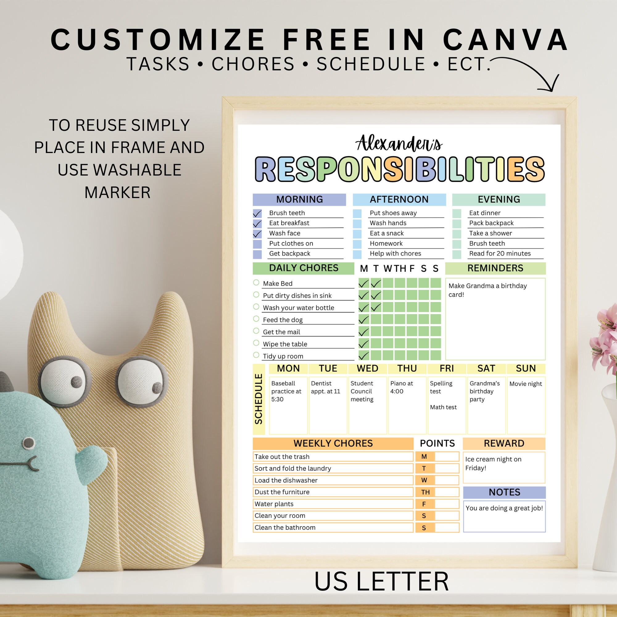 Responsibility Chart Editable Chore Chart for Kids Daily Chores Weekly ...