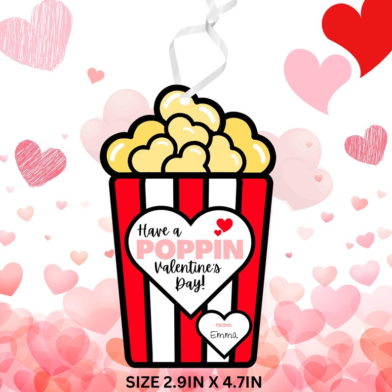 Kids Valentine Popcorn Tag, Printable Classroom Valentine Card, Poppin ...