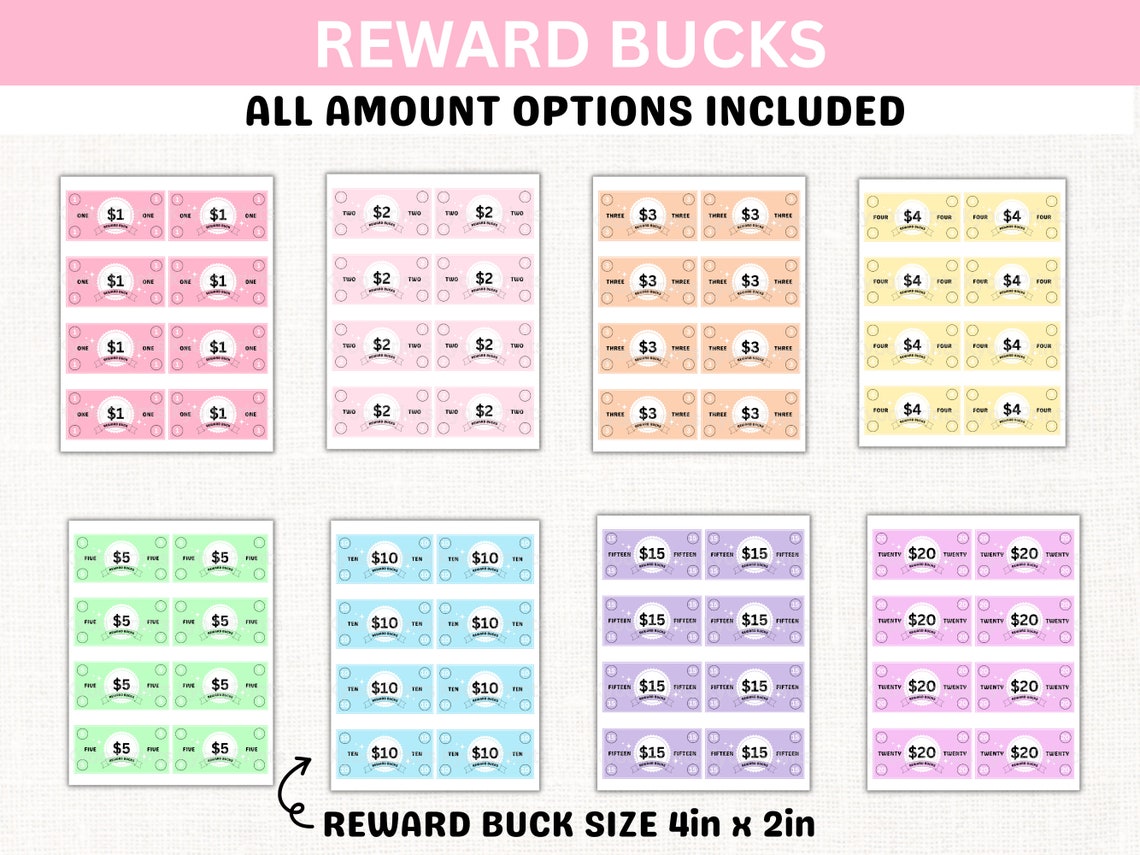 Editable Kids Reward Bucks Printable Reward Chart for Kids Reward ...