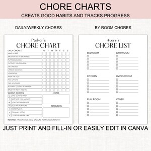 Chore Charts for Kids Editable Teen Responsibility Chart School ...