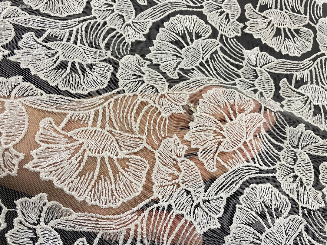 Vintage Inspired Embroidered Tulle Ecru Floral Design, Carnation Flower ...
