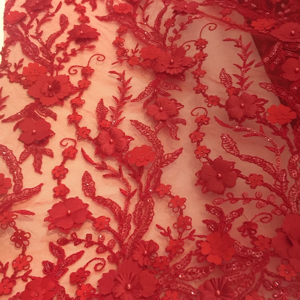 Red Lace Fabric - Etsy