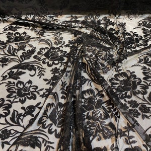 Black Flower Flock Print. Black Lace Fabric.tulle by Yard.for Ball Gown ...