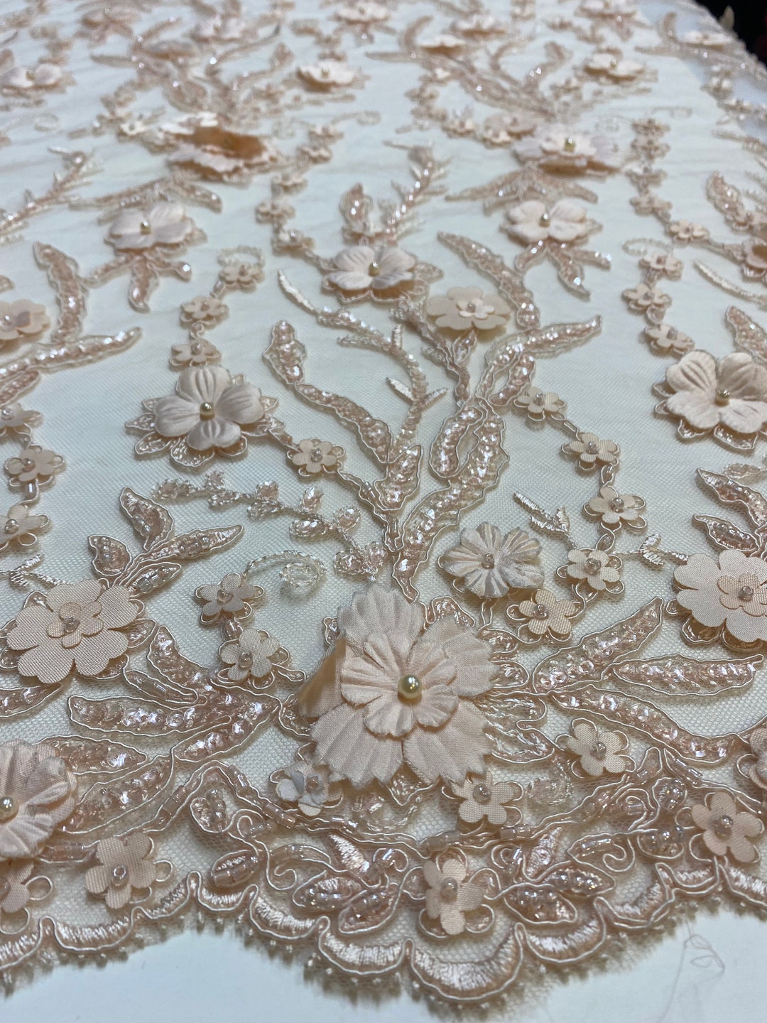 Last 1.20 Yards.3d Salmon Tulle Fabric, Tulle Embroidered With Flowers ...