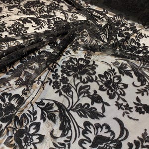 Black Flower Flock Print. Black Lace Fabric.tulle by Yard.for Ball Gown ...