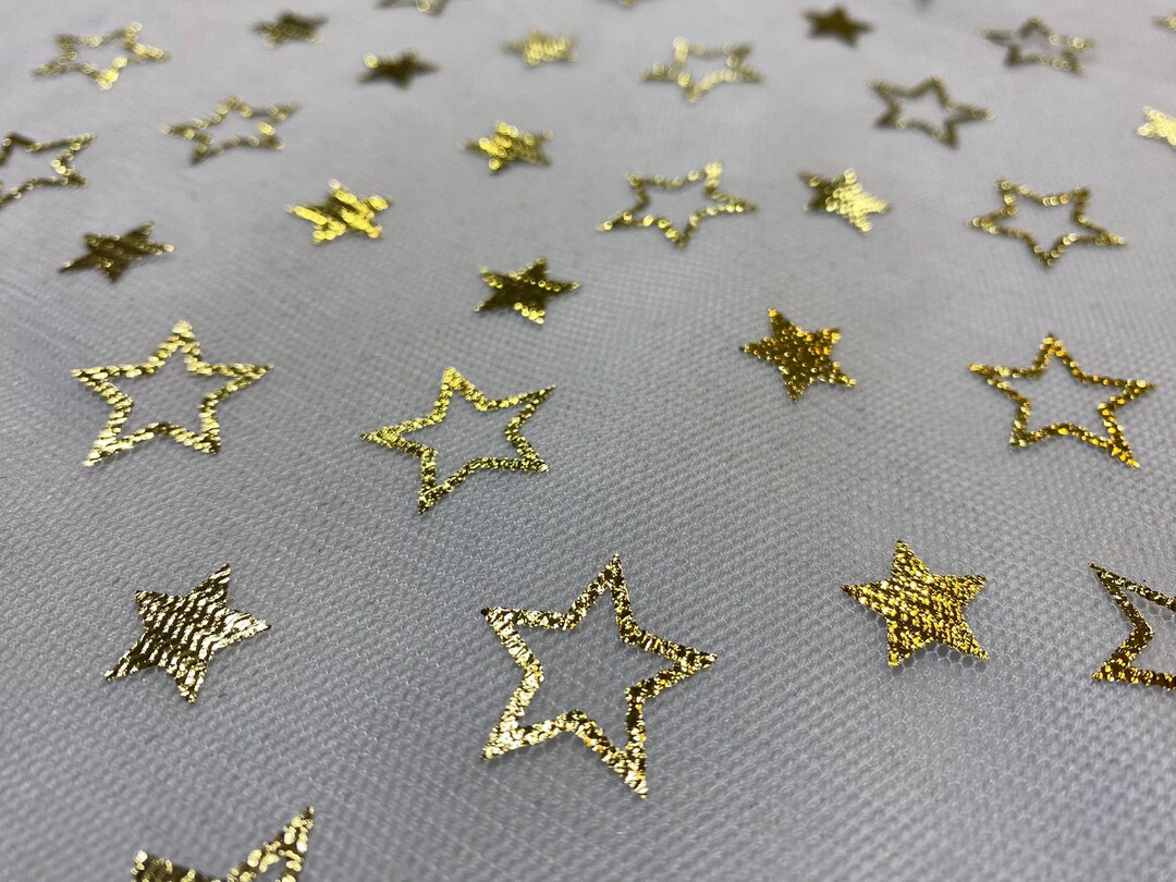 Versatile Off-white Tulle With Gold Star Pattern - Dress Making & Home ...