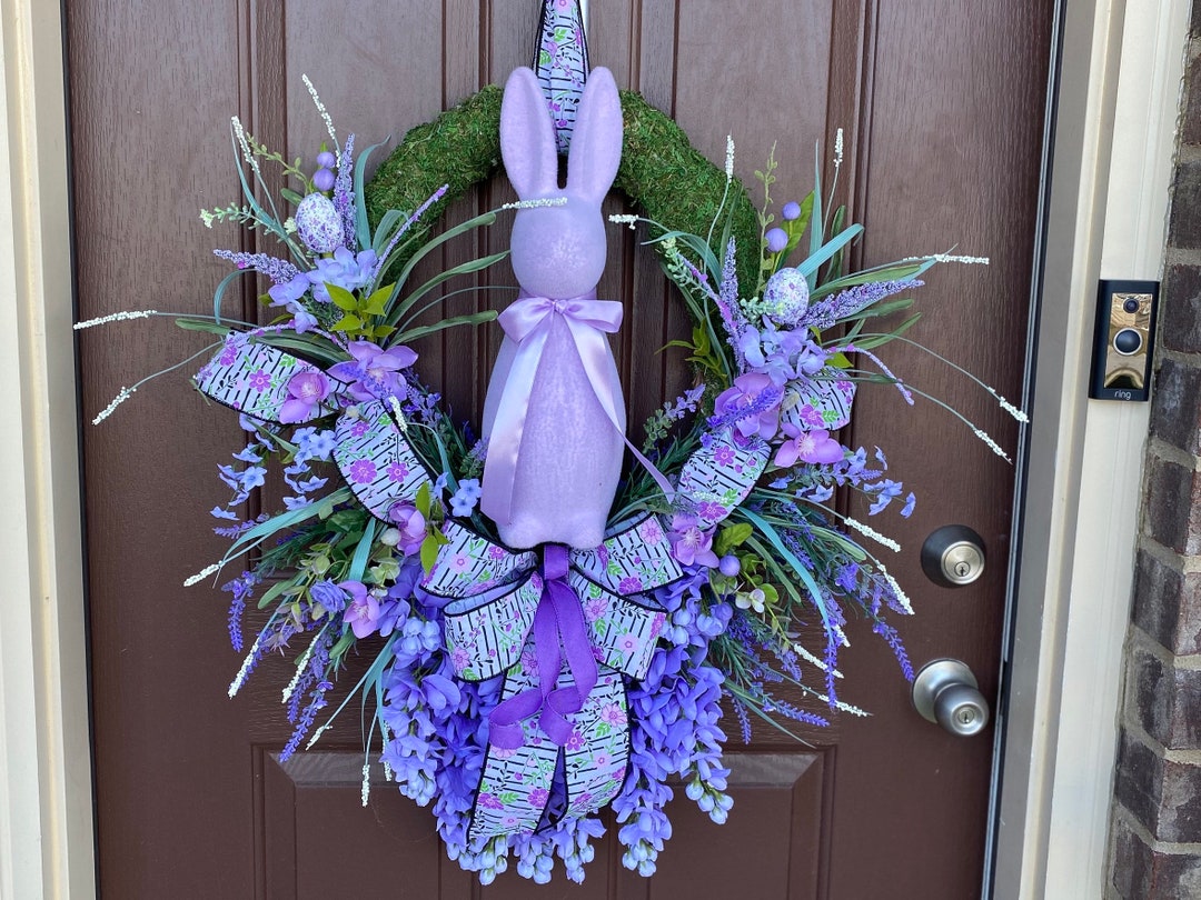 Flocked Easter Bunny Door Decor, Bunny Wreath for Front Door, Spring ...