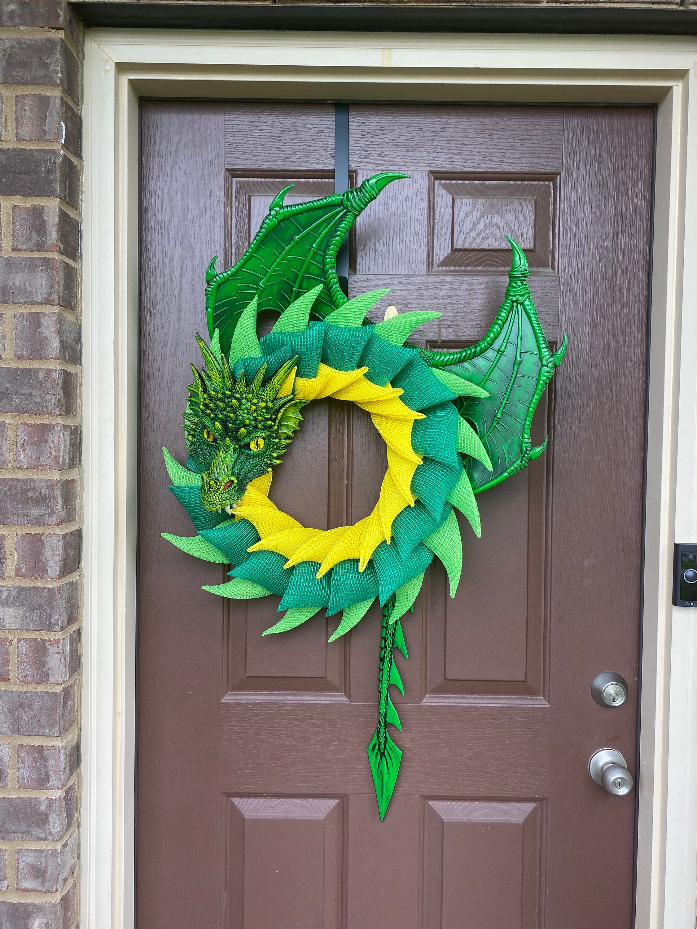 Green and Yellow Round Mystical Dragon Wreath, Holiday Dragon Wreath ...