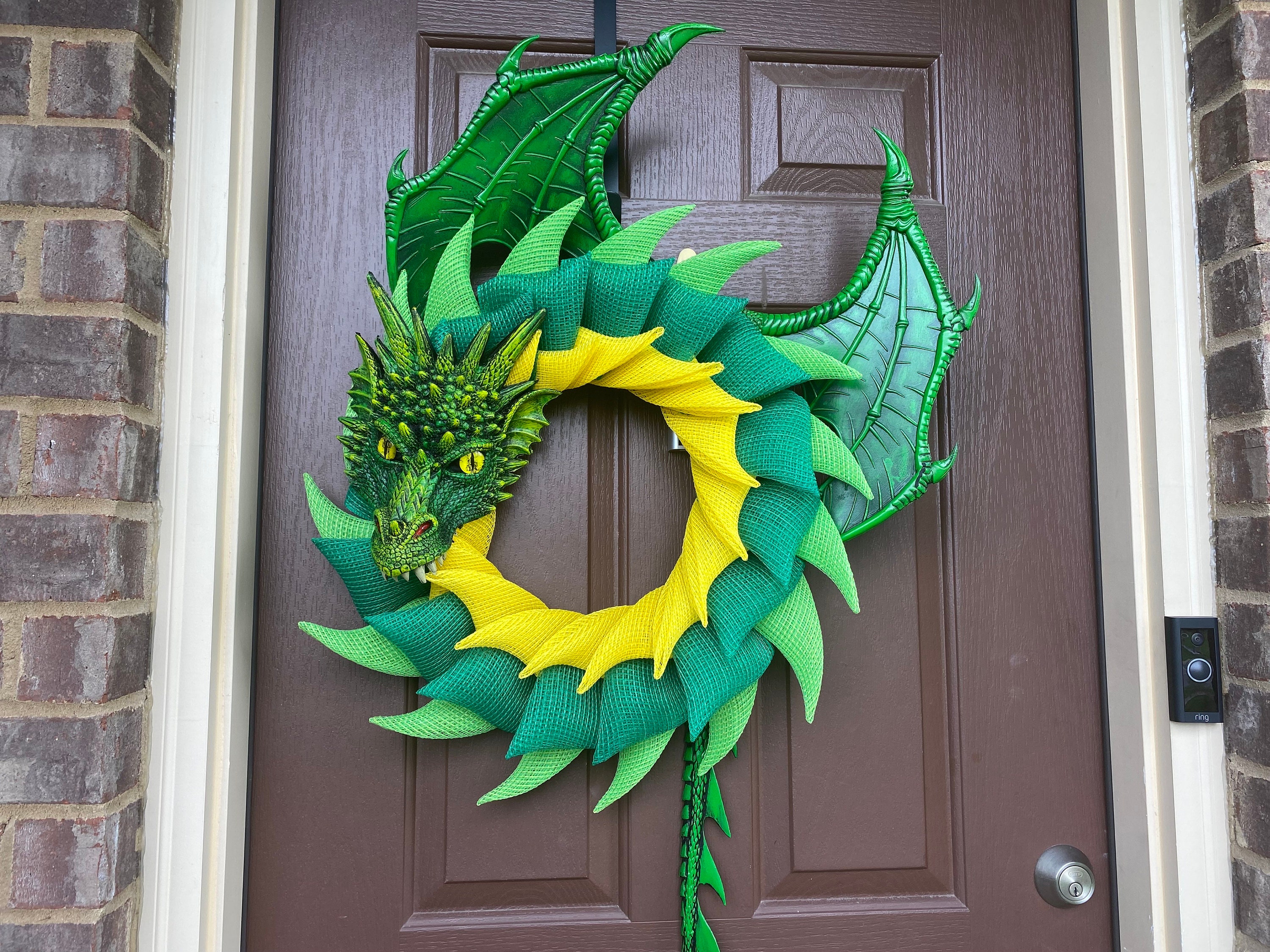 Green and Yellow Round Mystical Dragon Wreath, Holiday Dragon Wreath ...