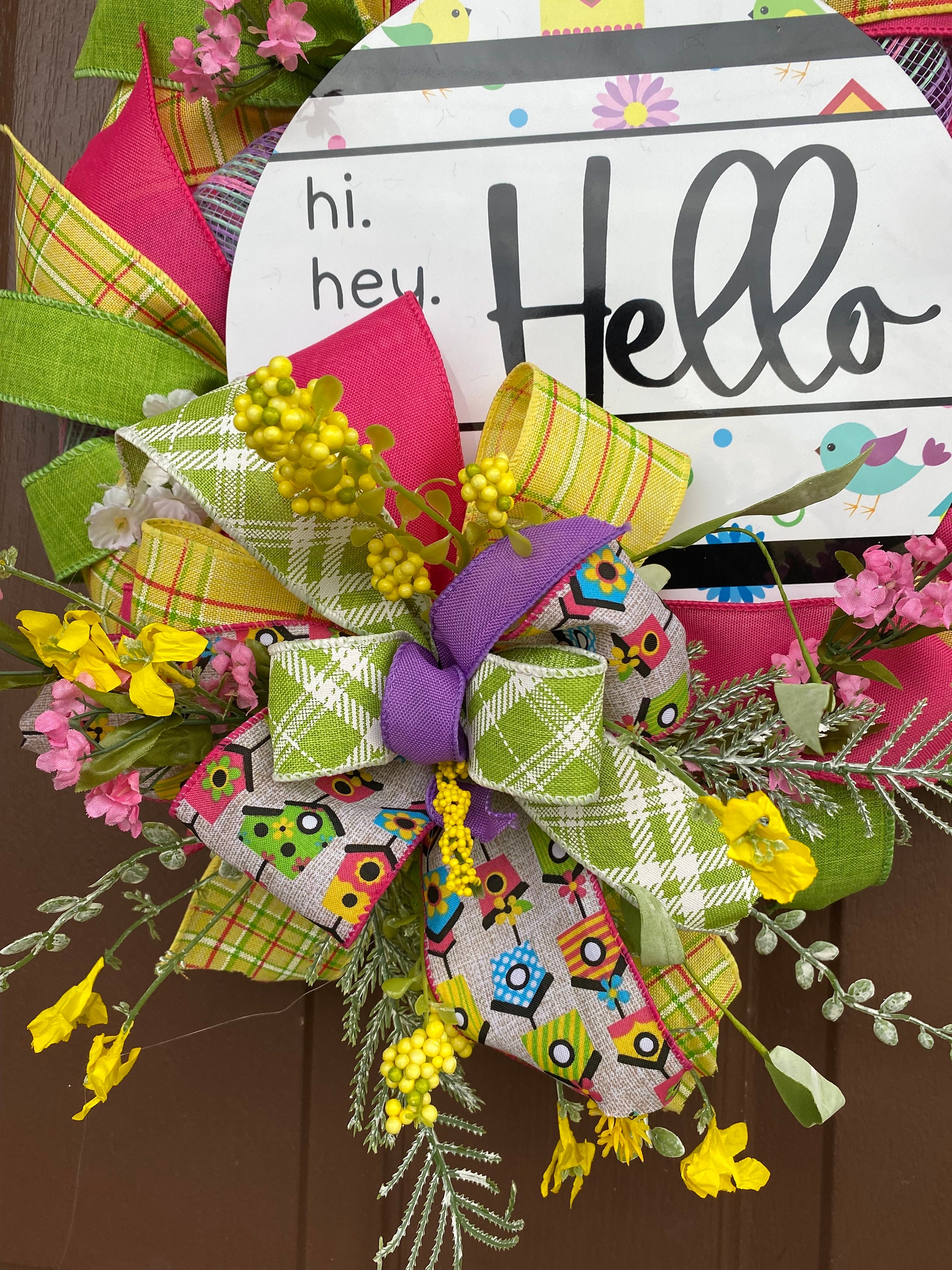 Hi, Hey, Hello Spring Welcome Wreath for Front Door. Flower Door Hanger ...