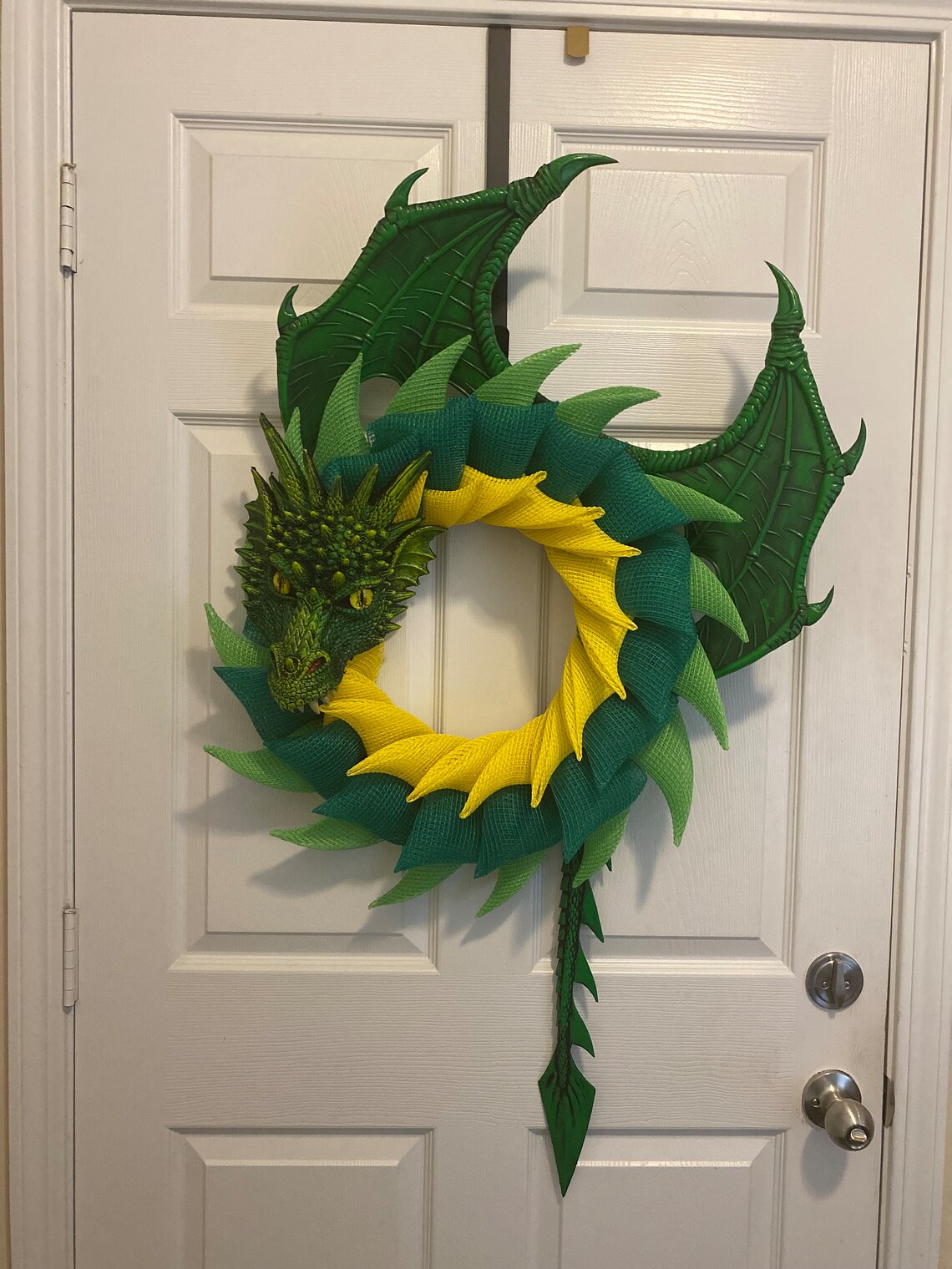 Green and Yellow Round Mystical Dragon Wreath, Holiday Dragon Wreath ...