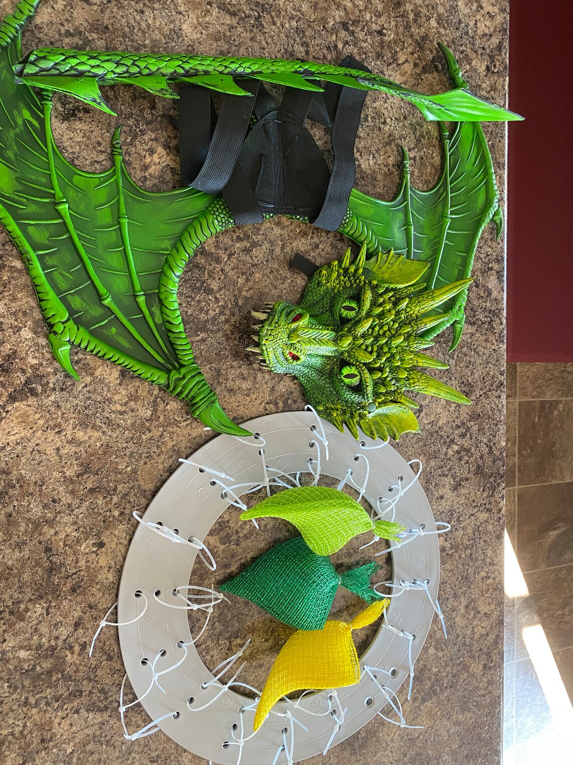 Green and Yellow Round Mystical Dragon Wreath, Holiday Dragon Wreath ...