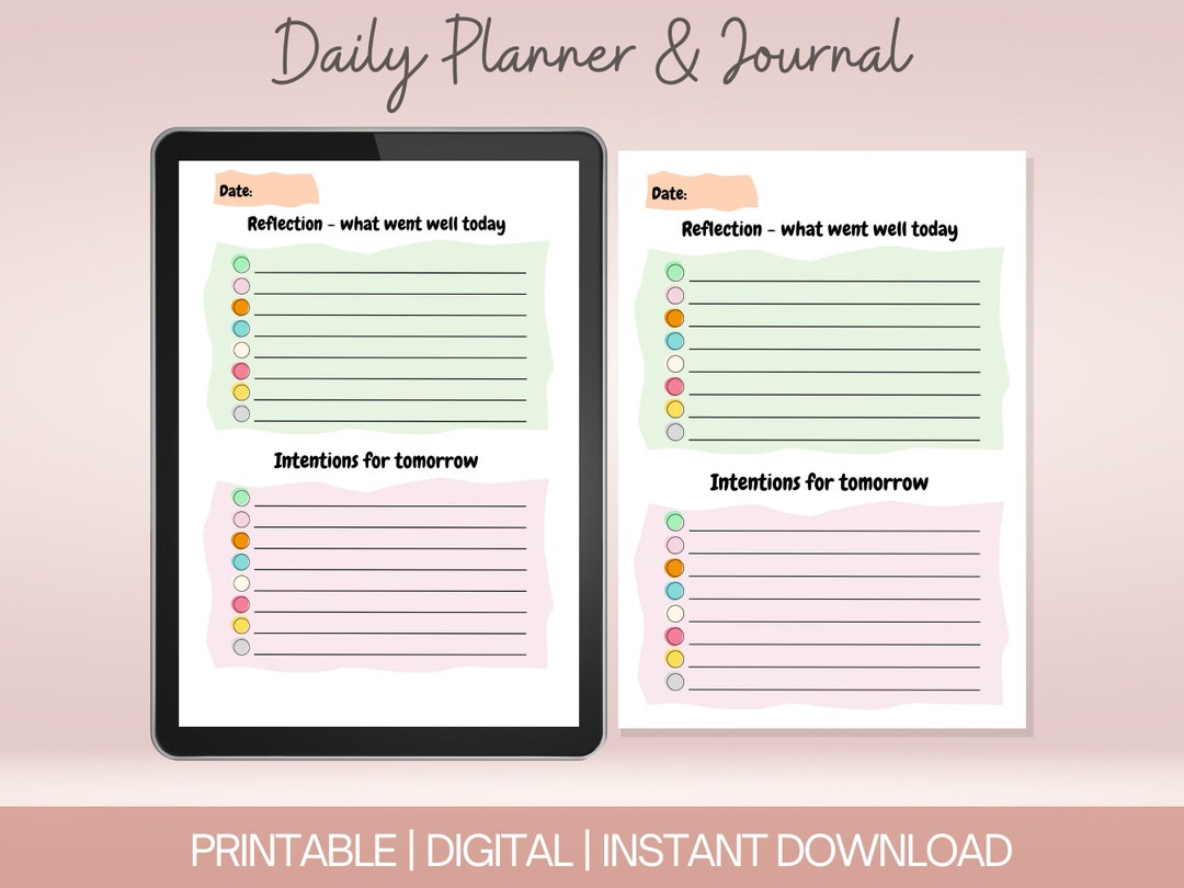 Daily Printable Planner, Reflection Journal, Intentions Planner ...