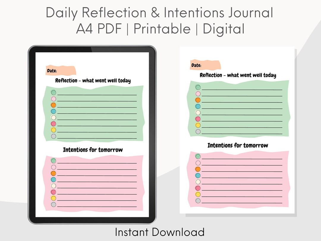 Daily Printable Planner, Reflection Journal, Intentions Planner ...
