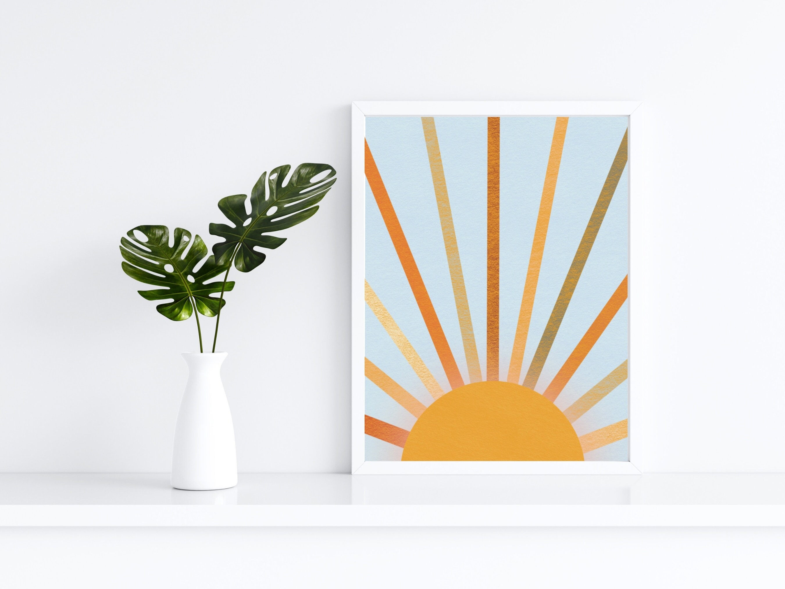 Abstract Sunrise Printable Art: Geometric Sunbeams Wall Art Print ...