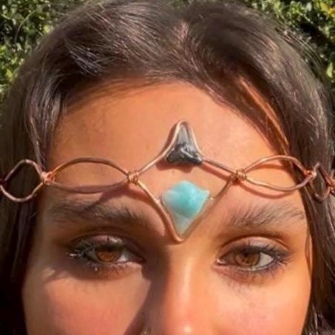 Shark Tooth Larimar Crown Third Eye Chakra Hair Jewelry Copper Elven ...