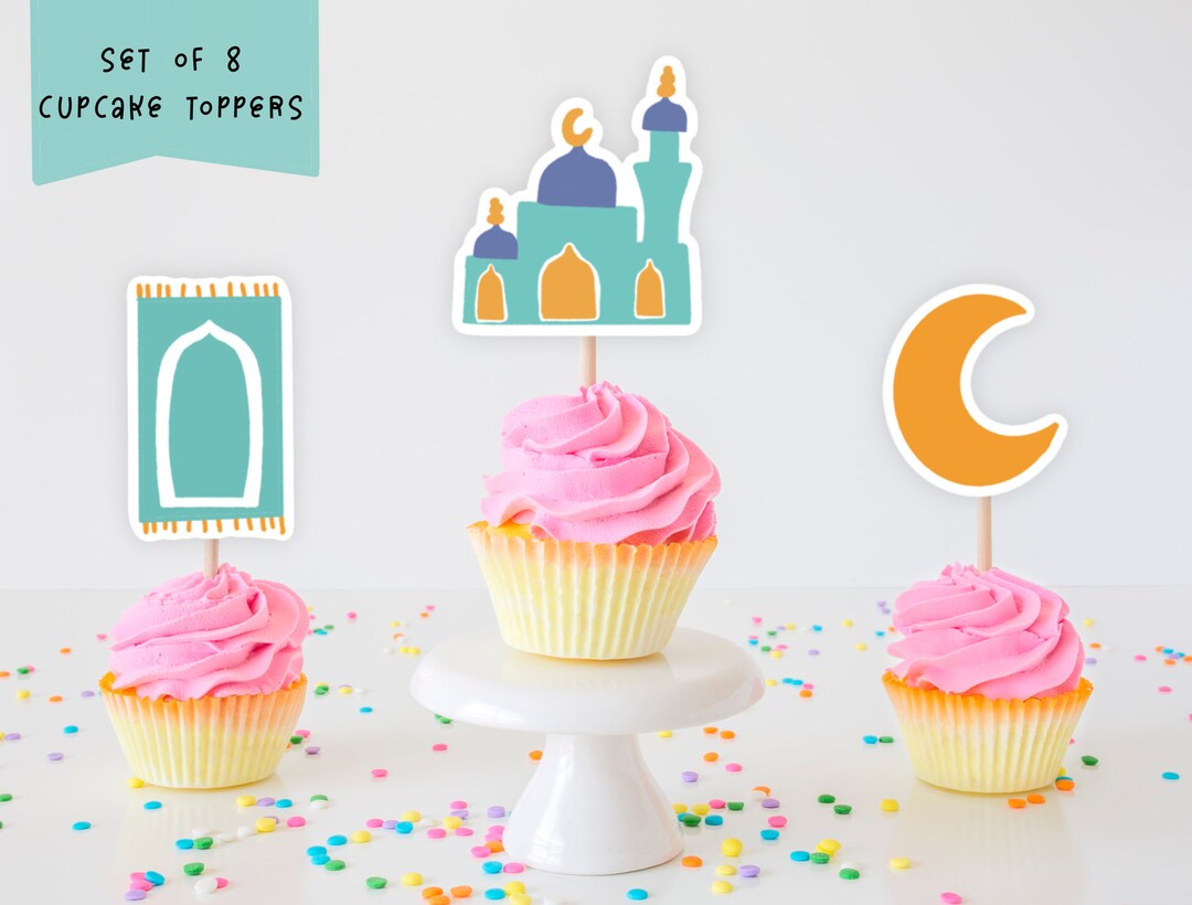 Set of 8 Ramadan and Eid Cupcake Toppers I Ramadan and Eid Decor I Cake ...