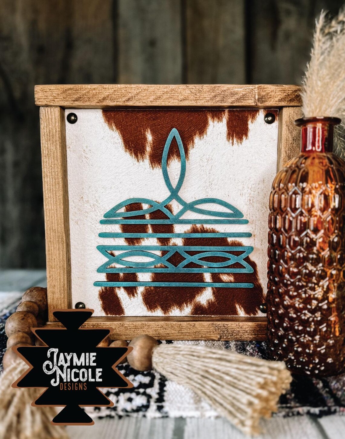 Modern Western Faux Cowhide Wall Art- Rustic Boho Framed Wood Sign ...