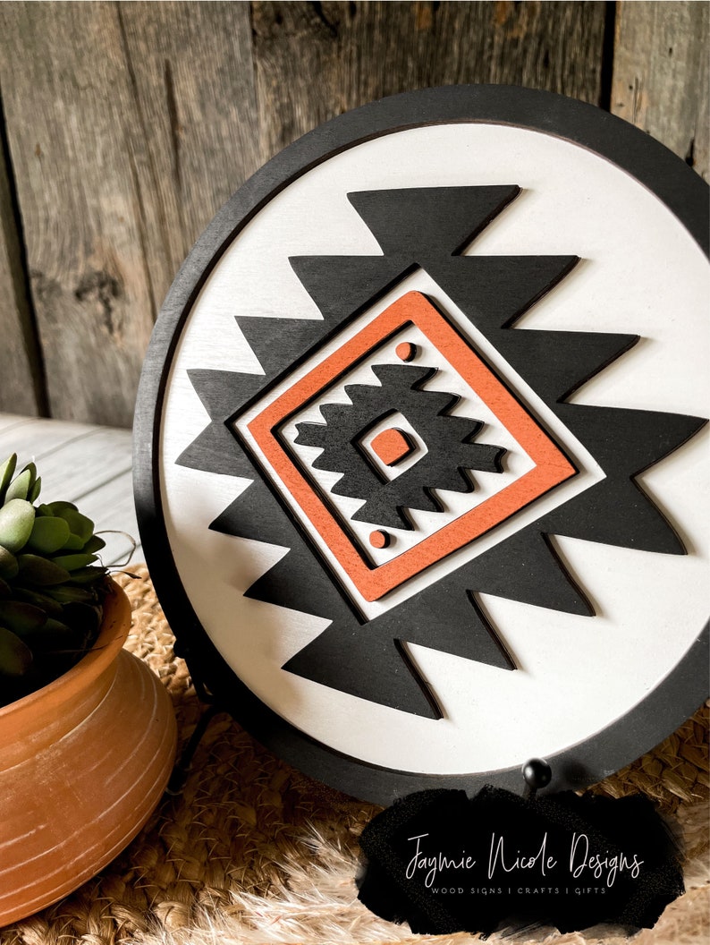 Southwest Aztec Wood Sign | 3D Tribal Round Wall Art | Western Home ...