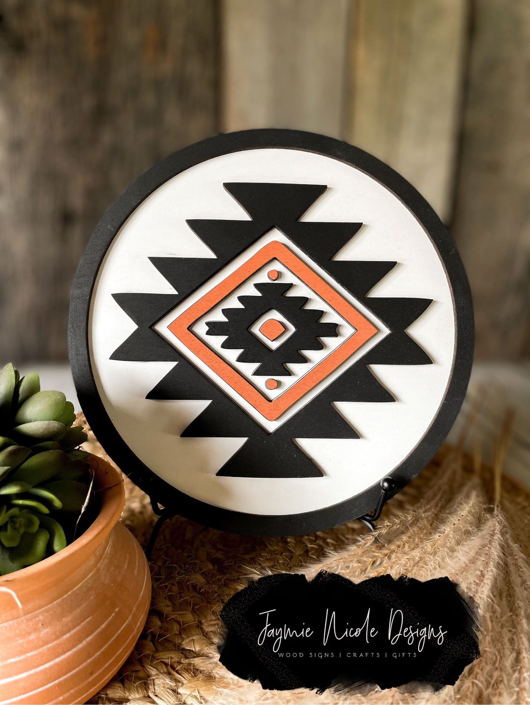 Southwest Aztec Wood Sign | 3D Tribal Round Wall Art | Western Home ...