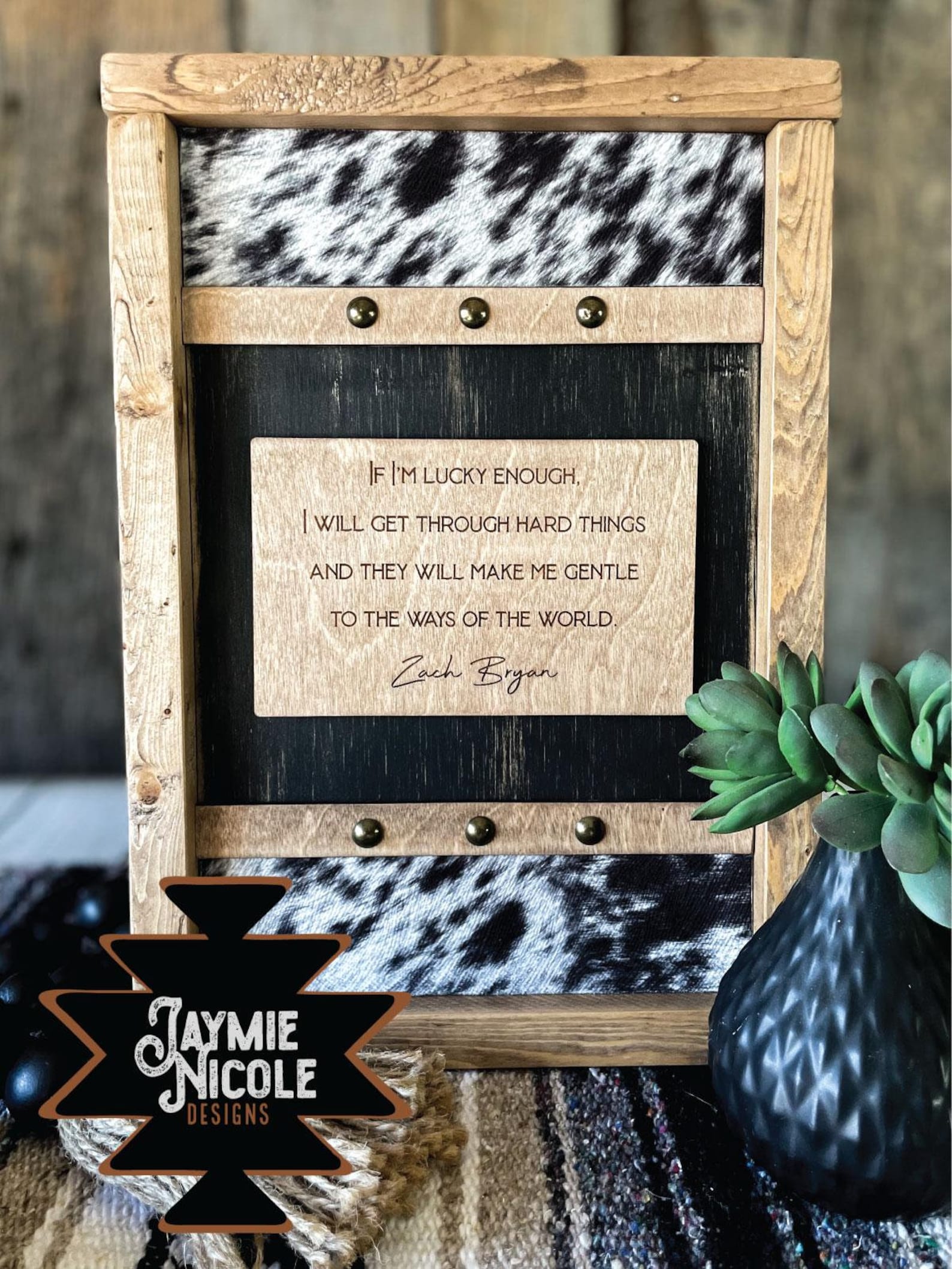 Lucky Enough Lyric Western Faux Cowhide Home Decor Sign - Etsy