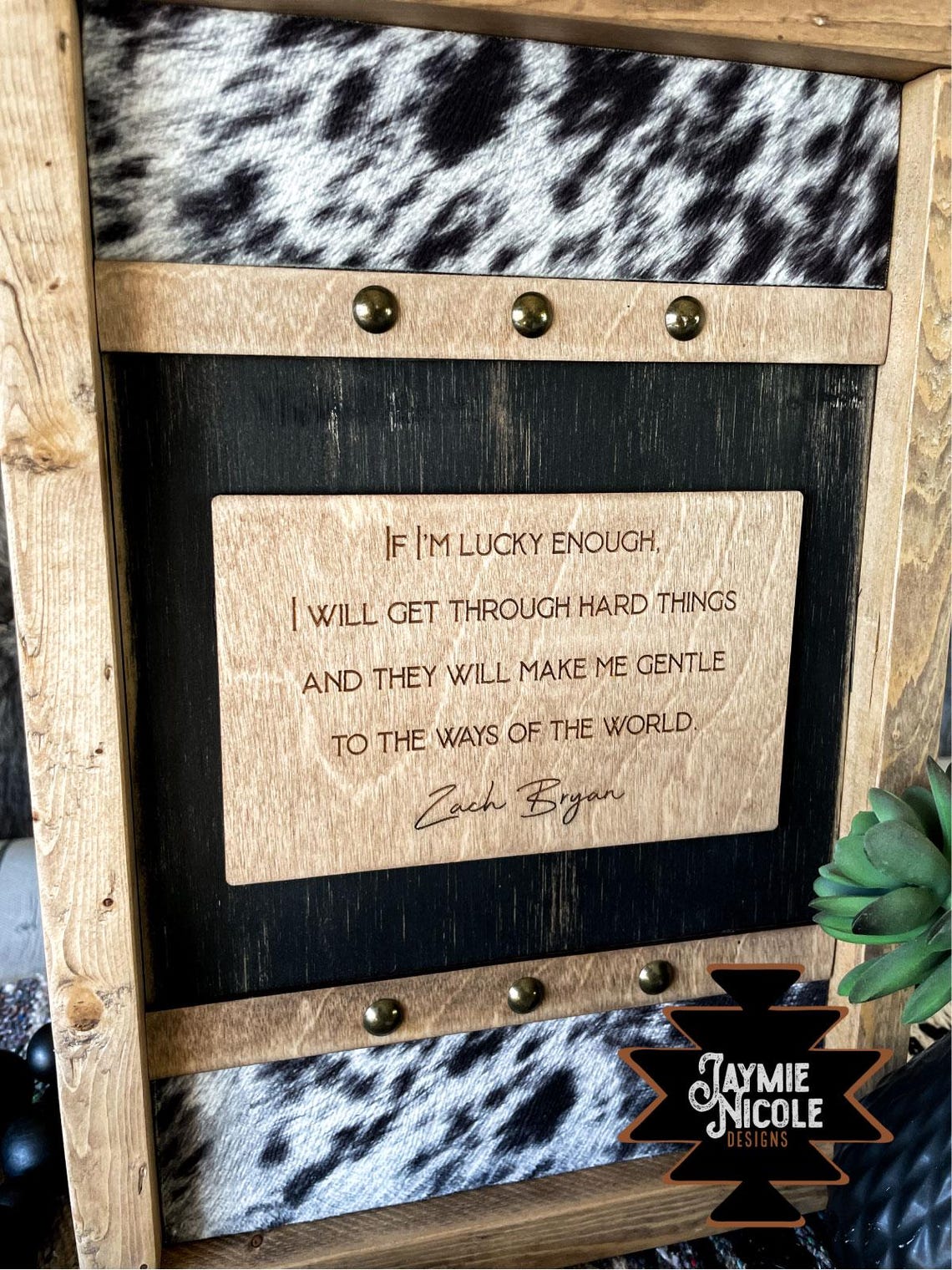 Lucky Enough Lyric Western Faux Cowhide Home Decor Sign - Etsy