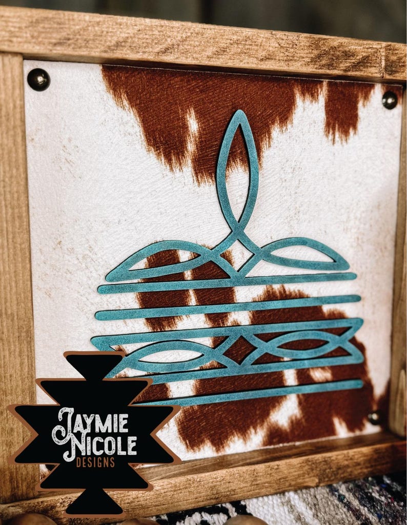 Modern Western Faux Cowhide Wall Art- Rustic Boho Framed Wood Sign ...