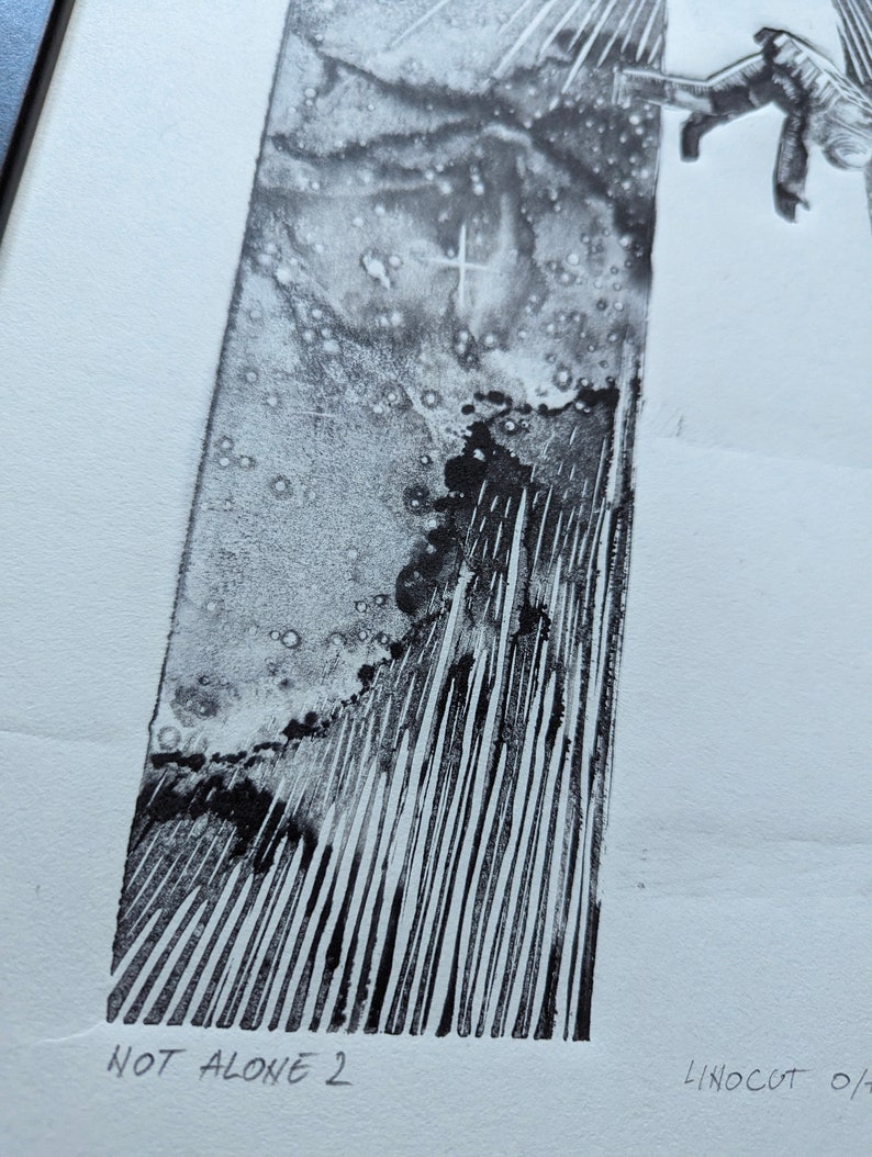 Astronaut Abduction Linocut Print – Sci-fi Block Print, Handmade Space ...