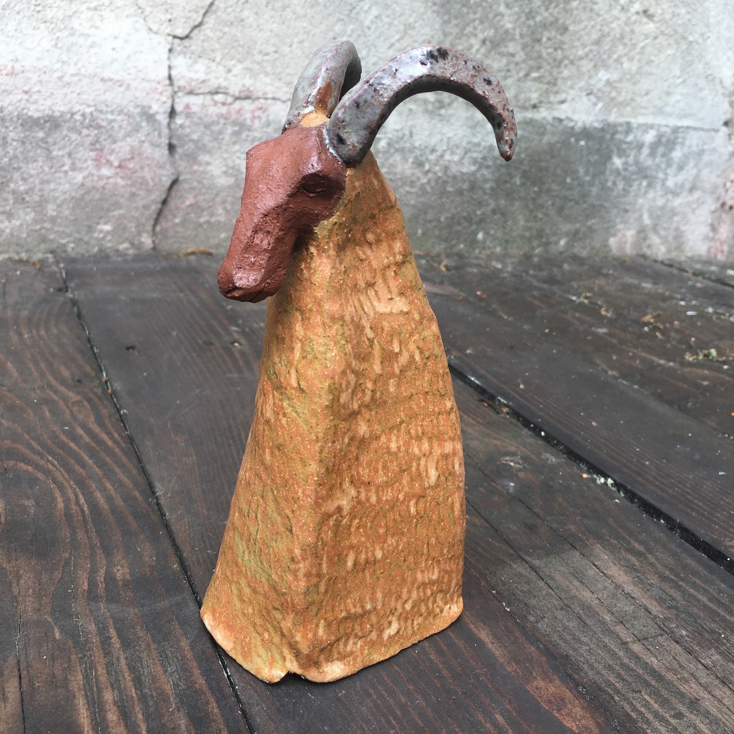 Clay Goat Beige and Red Clay Figurine Animal Table Top Decoration ...