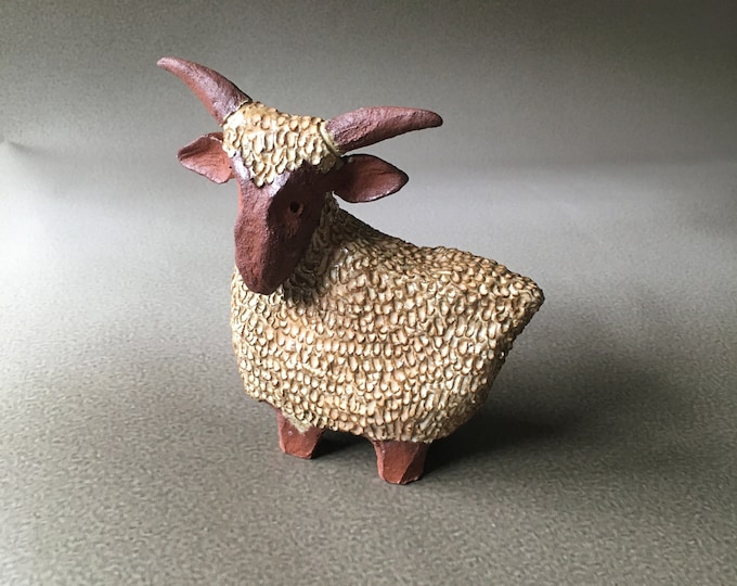 Clay Goat Figurine Beige Goat Ceramic Figurine Unique Goat Design Small ...