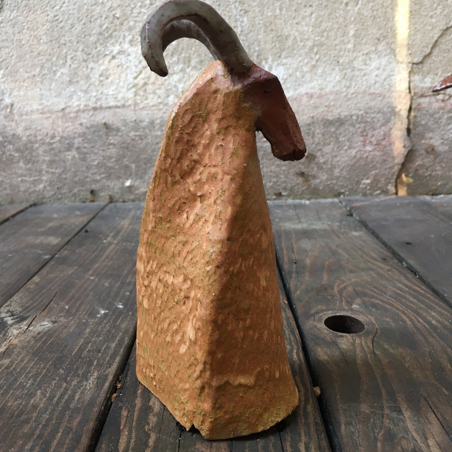 Clay Goat Beige and Red Clay Figurine Animal Table Top Decoration ...