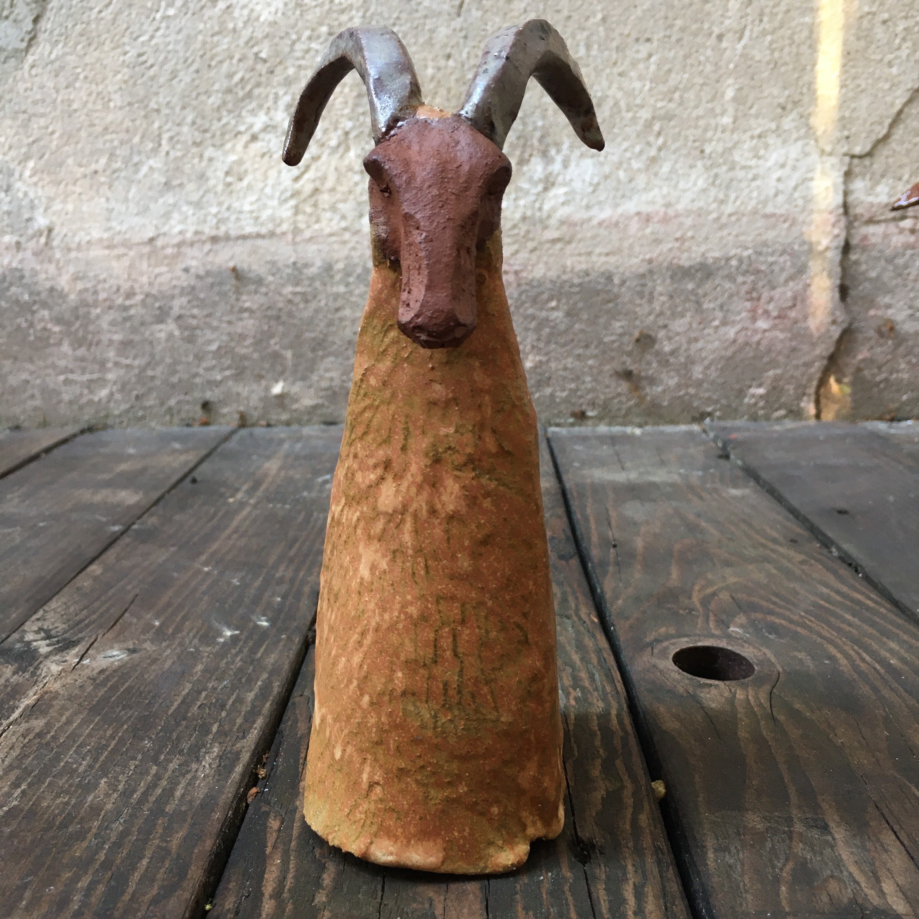 Clay Goat Beige and Red Clay Figurine Animal Table Top Decoration ...