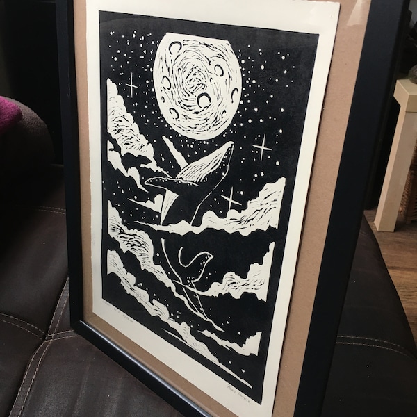 Linocut Moon - Etsy