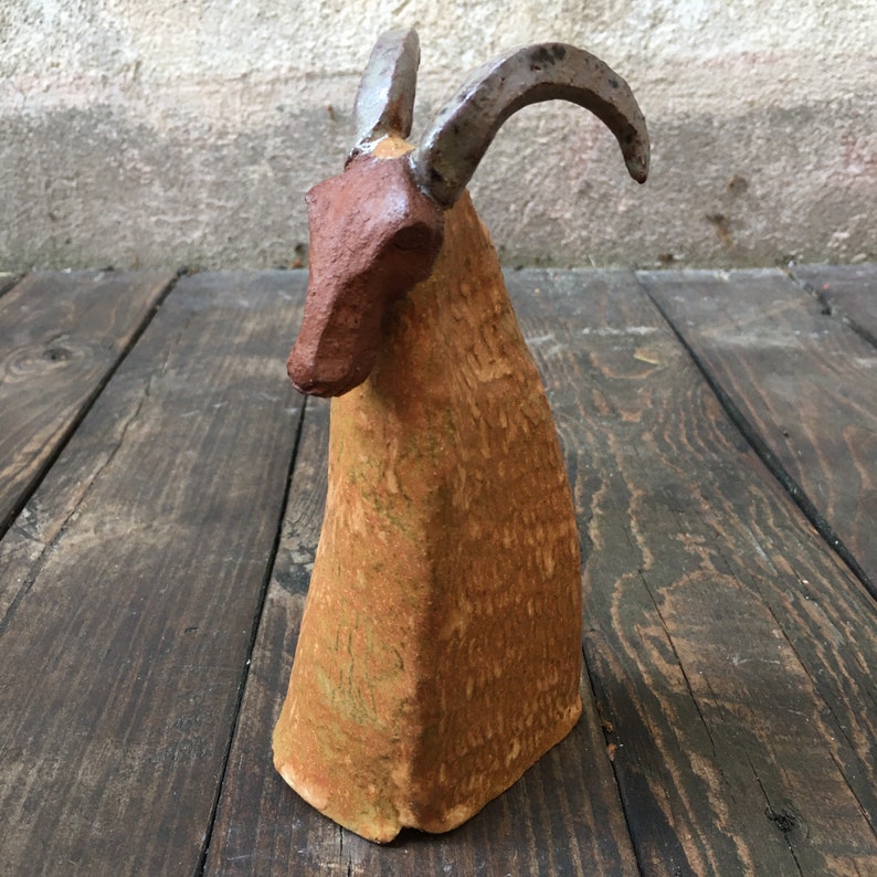 Clay Goat Beige and Red Clay Figurine Animal Table Top Decoration ...