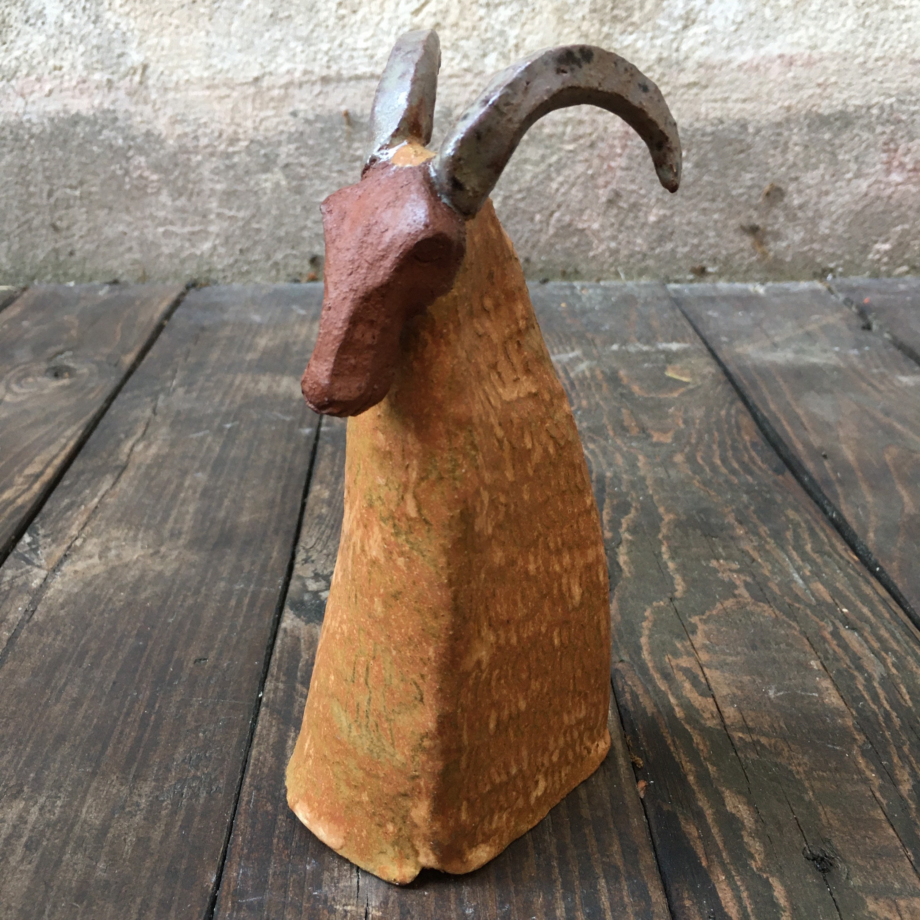 Clay Goat Beige and Red Clay Figurine Animal Table Top Decoration ...
