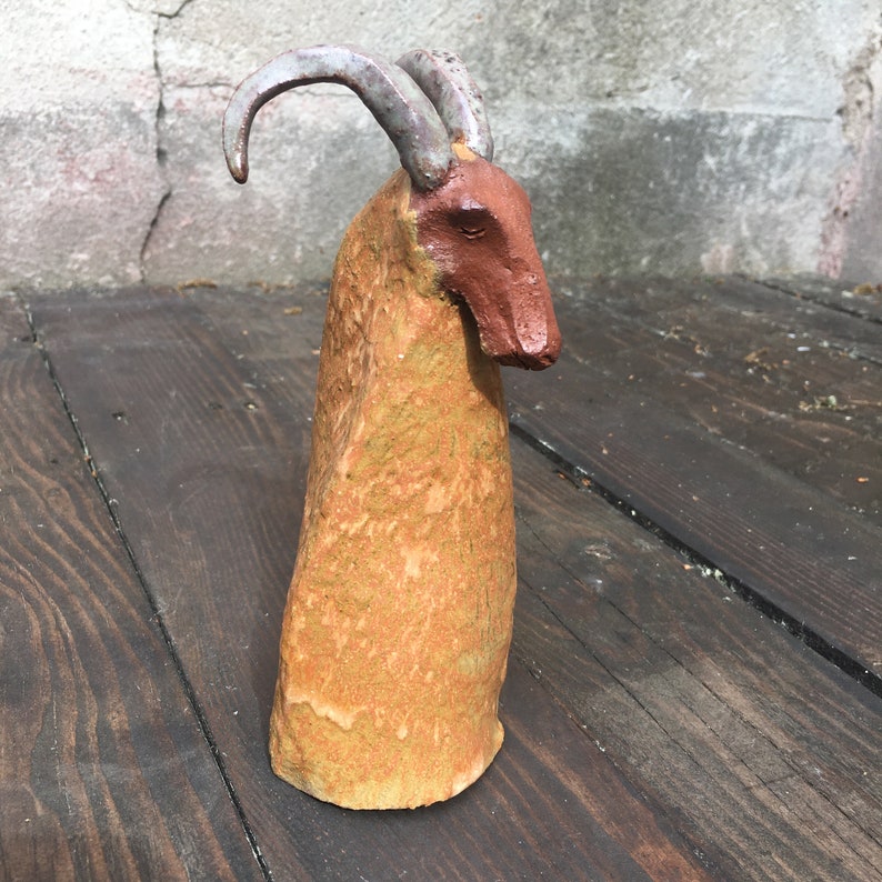 Clay Goat Beige and Red Clay Figurine Animal Table Top Decoration ...